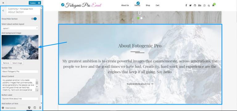How to Configure About Section? – Fotogenic