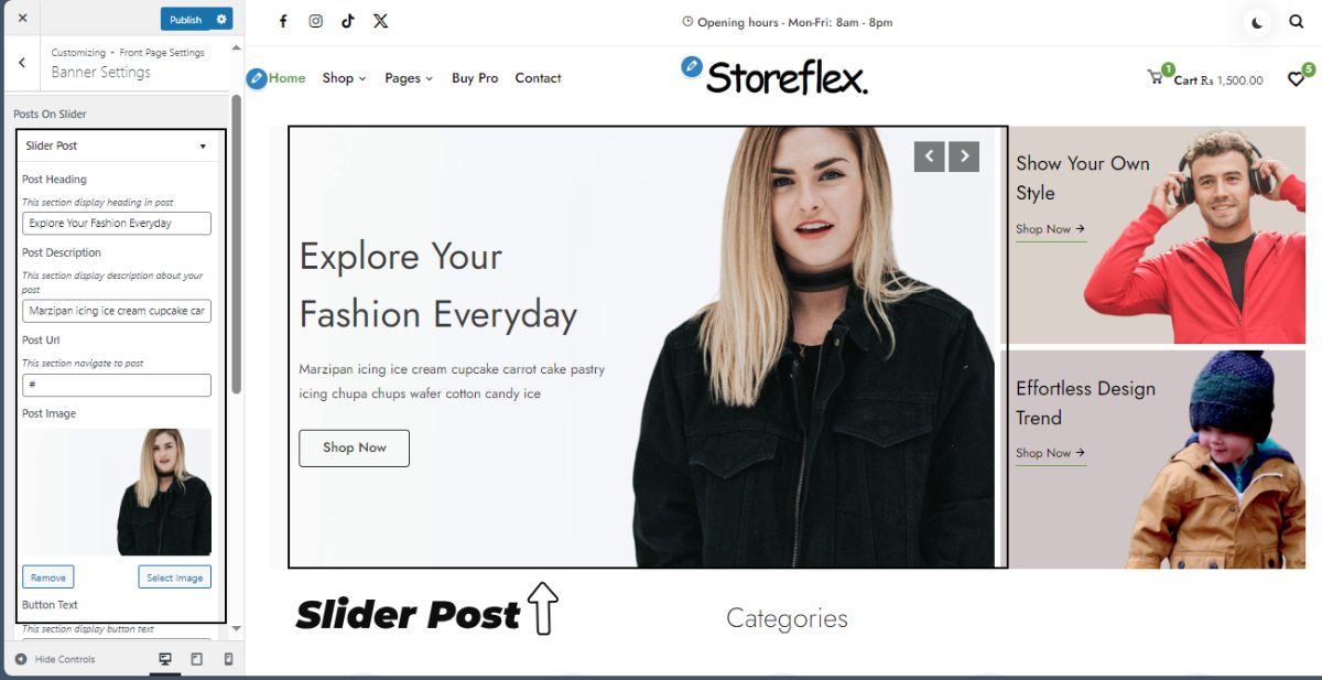 Customize your front page banner settings – StoreFlex