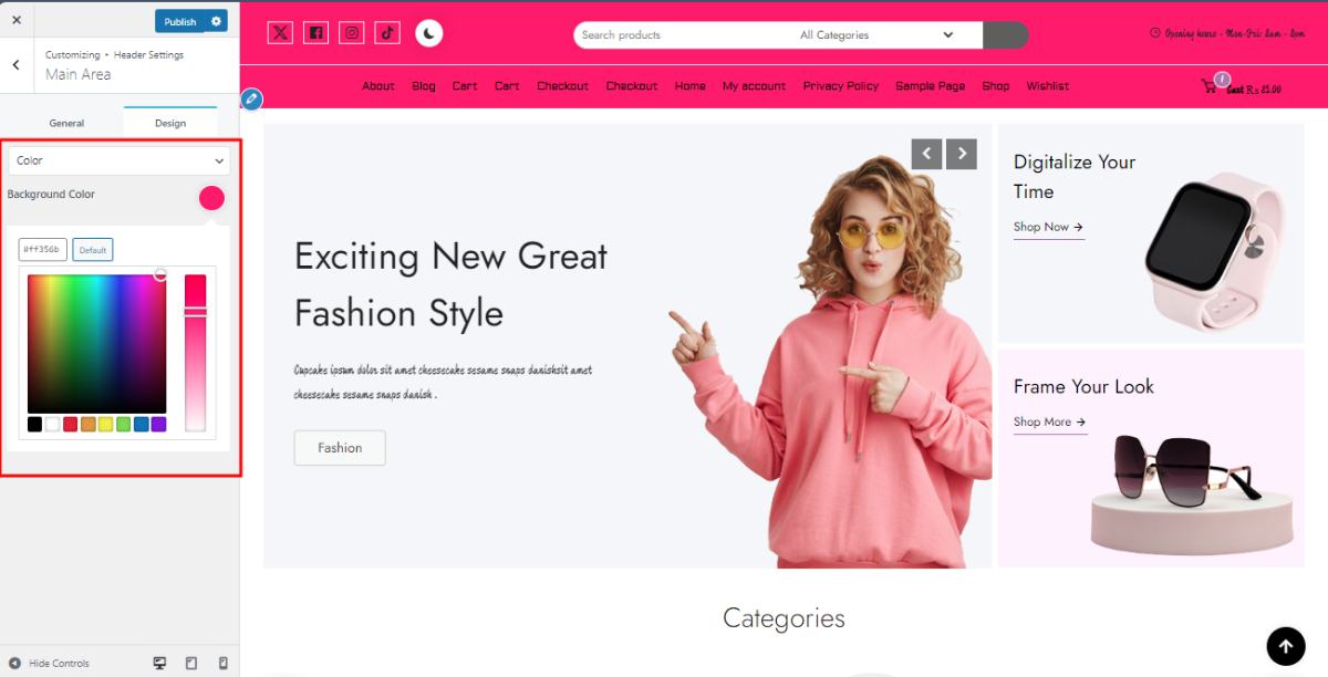 Customize the main header area of your store. – StoreFlex
